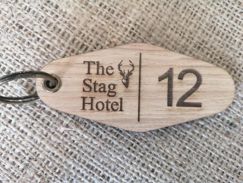 Key Rings Diamond Shaped Hotel Fobs Engraving Name + Room Number + Logo ...
