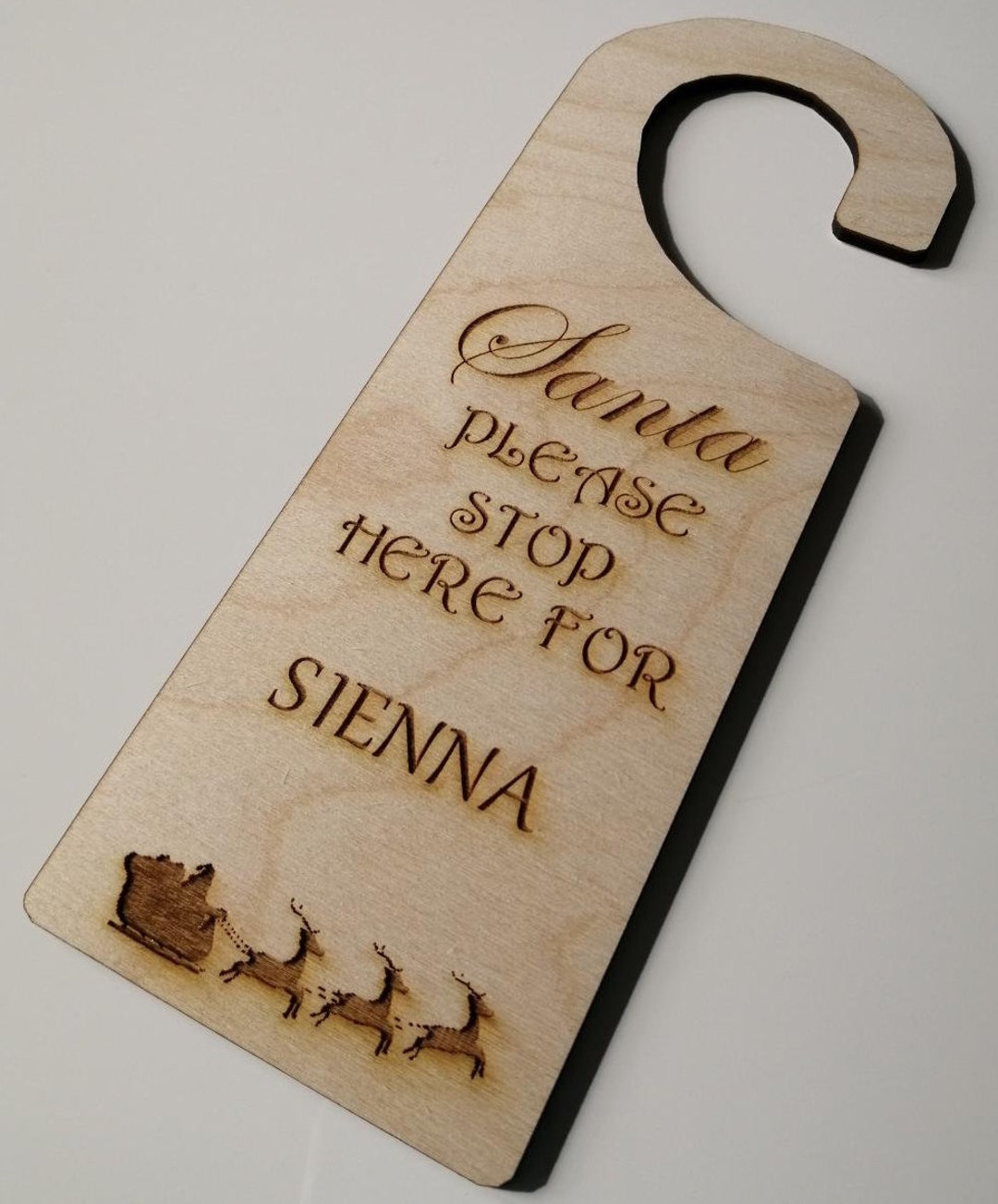 Santa Stop Here Door Hanger Birchwood Sign Uniquely Laser Engraved ...