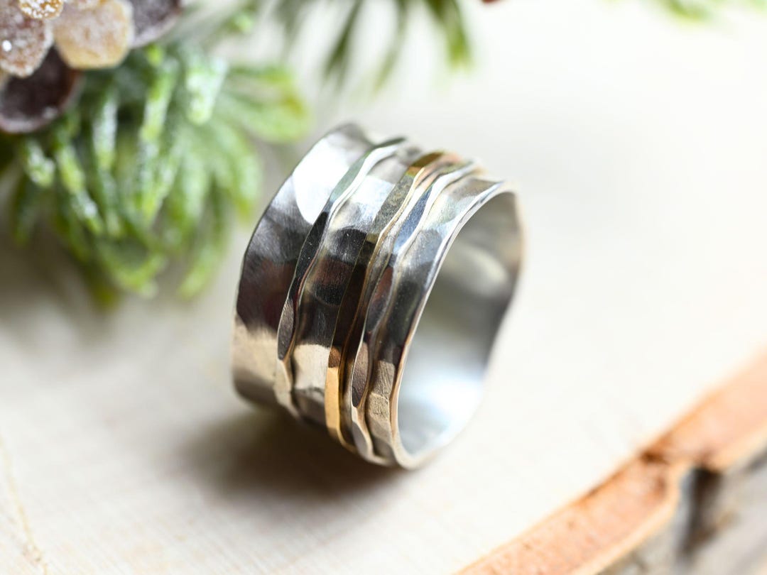 Breiter Drehring "Rachel" aus Sterling Silber mit 333 Gold - Etsy.de