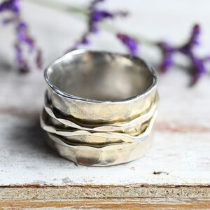 Wide Sterling Silver Ring With Three Rotating Ring Bands - Etsy