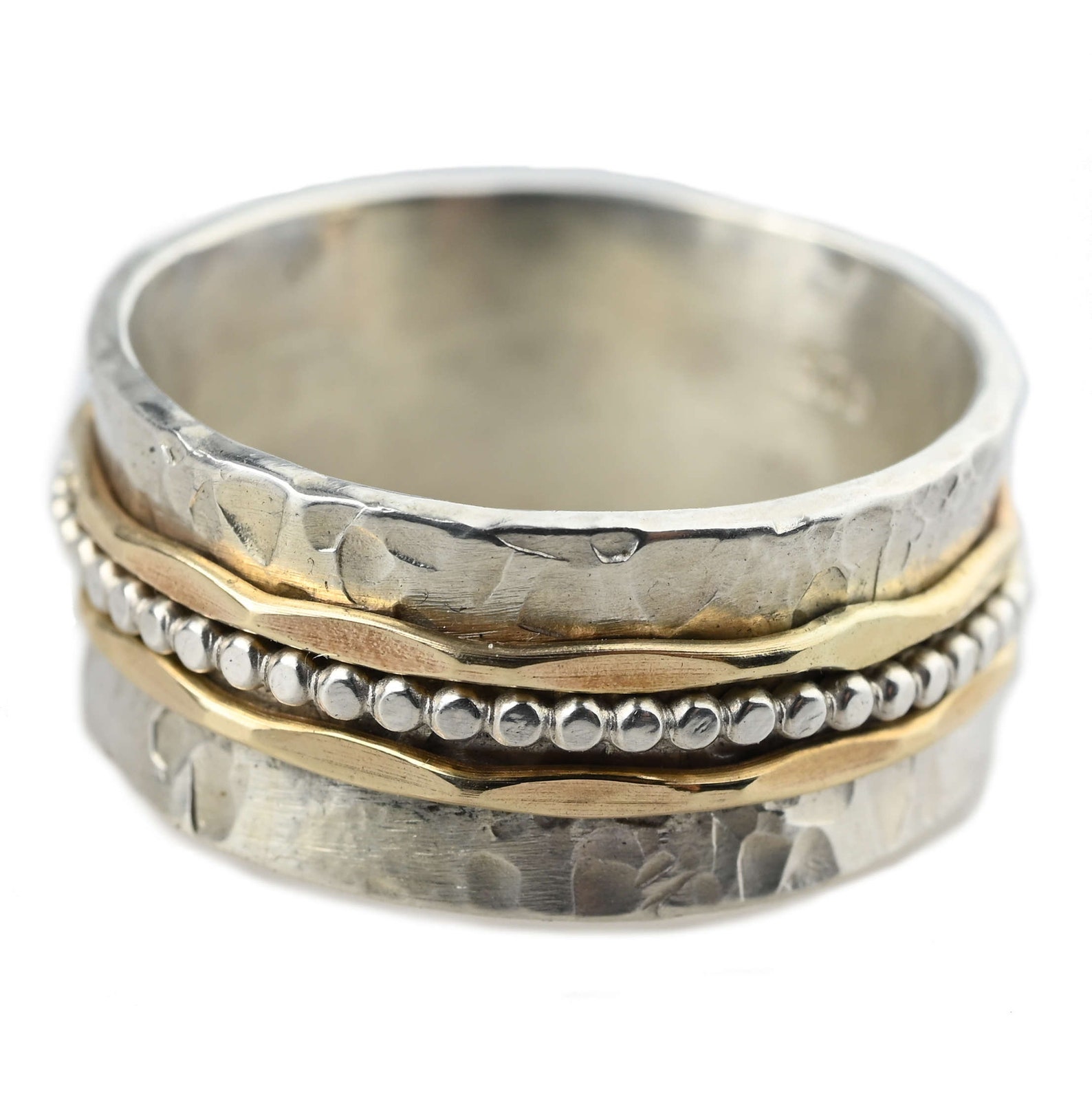 Bicolour Ring With Rotating Bands Made of 925 Silver and 333 - Etsy