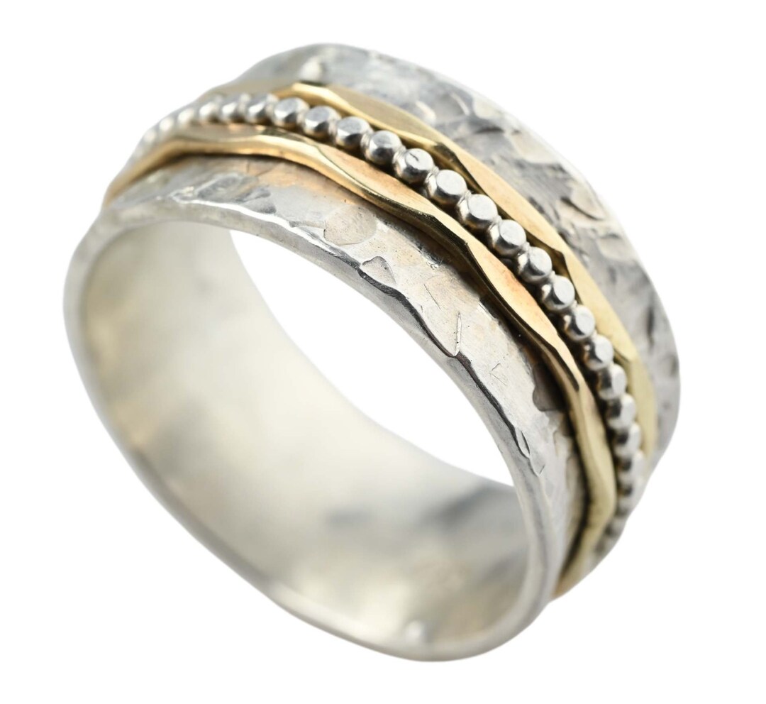 Bicolour Ring With Rotating Bands Made of 925 Silver and 375 Gold - Etsy