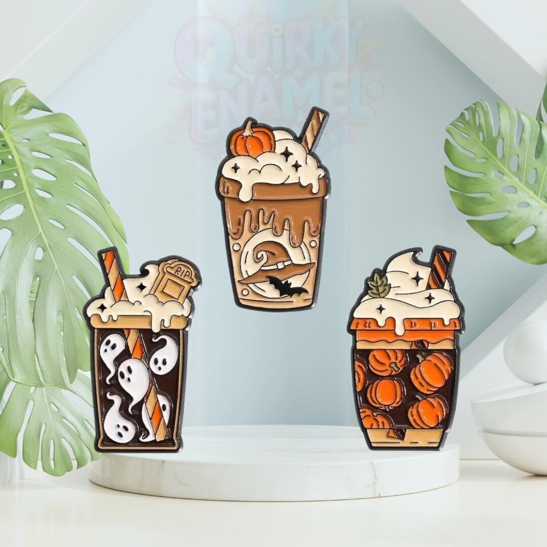 Spooky Halloween Latte Enamel Pins | Pumpkin Spice & Ghost Coffee ...