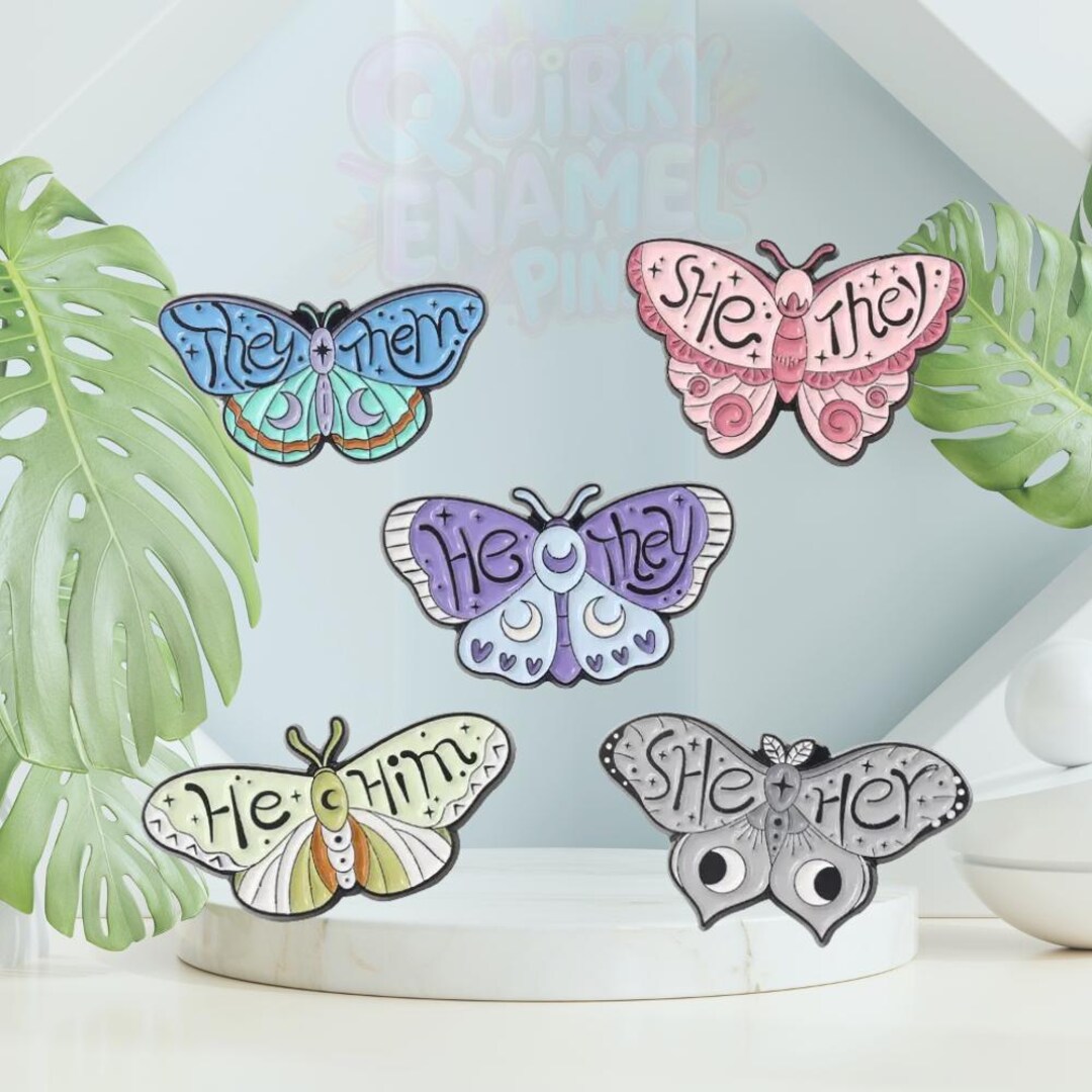 LGBTQ+ Pronoun Pins | an Enchanting Butterfly & Moth Badge Set - Etsy UK