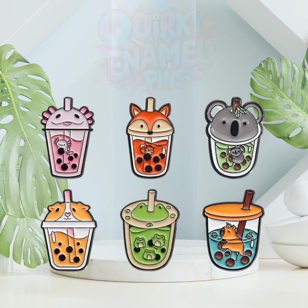 The Boba Buddies | A Cute Animal & Bubble Tea Pin Collection - Etsy