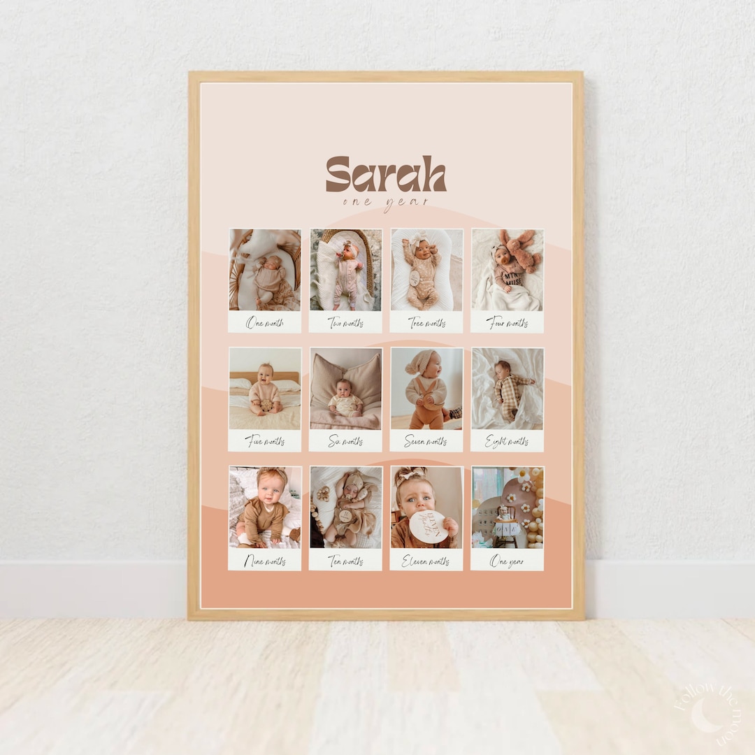Baby's First Year Poster, Canva Template, 1st Birthday Photos Print, My ...