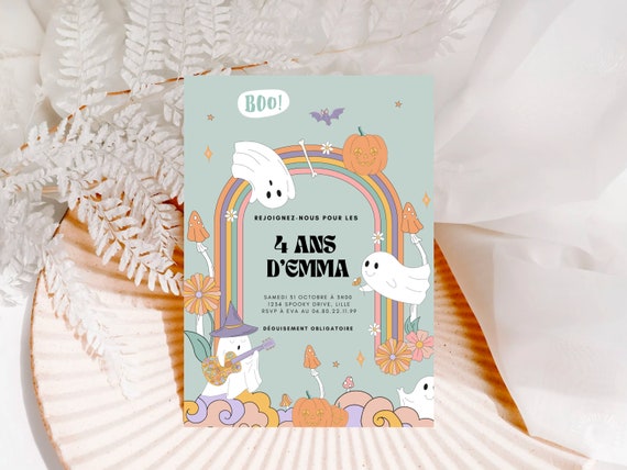 Editable Halloween Ghost Birthday Invitation Retro Hippie - Etsy