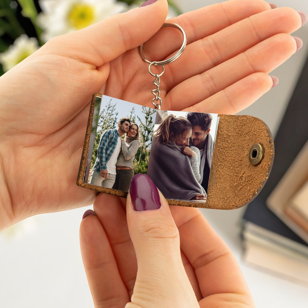Mini Photo Album Keychain | Custom Leather Photo Keyring | Valentine's ...