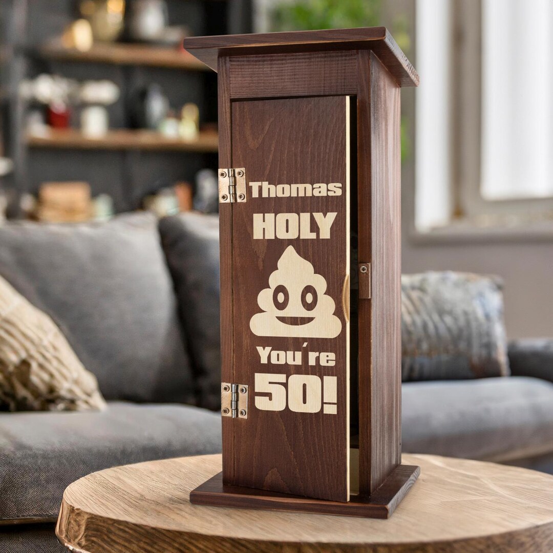 Personalized 50th Birthday Alcohol Box: Funny Toilet Design, Engraved ...