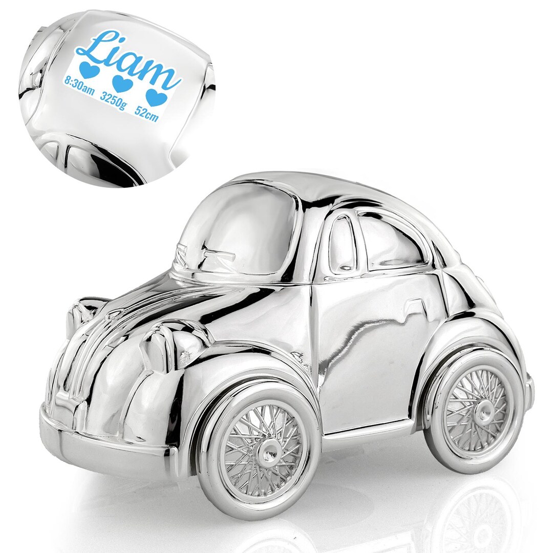 Personalized Silver Car Money Box: Metal Coin Bank, Kids Room Decor - Etsy