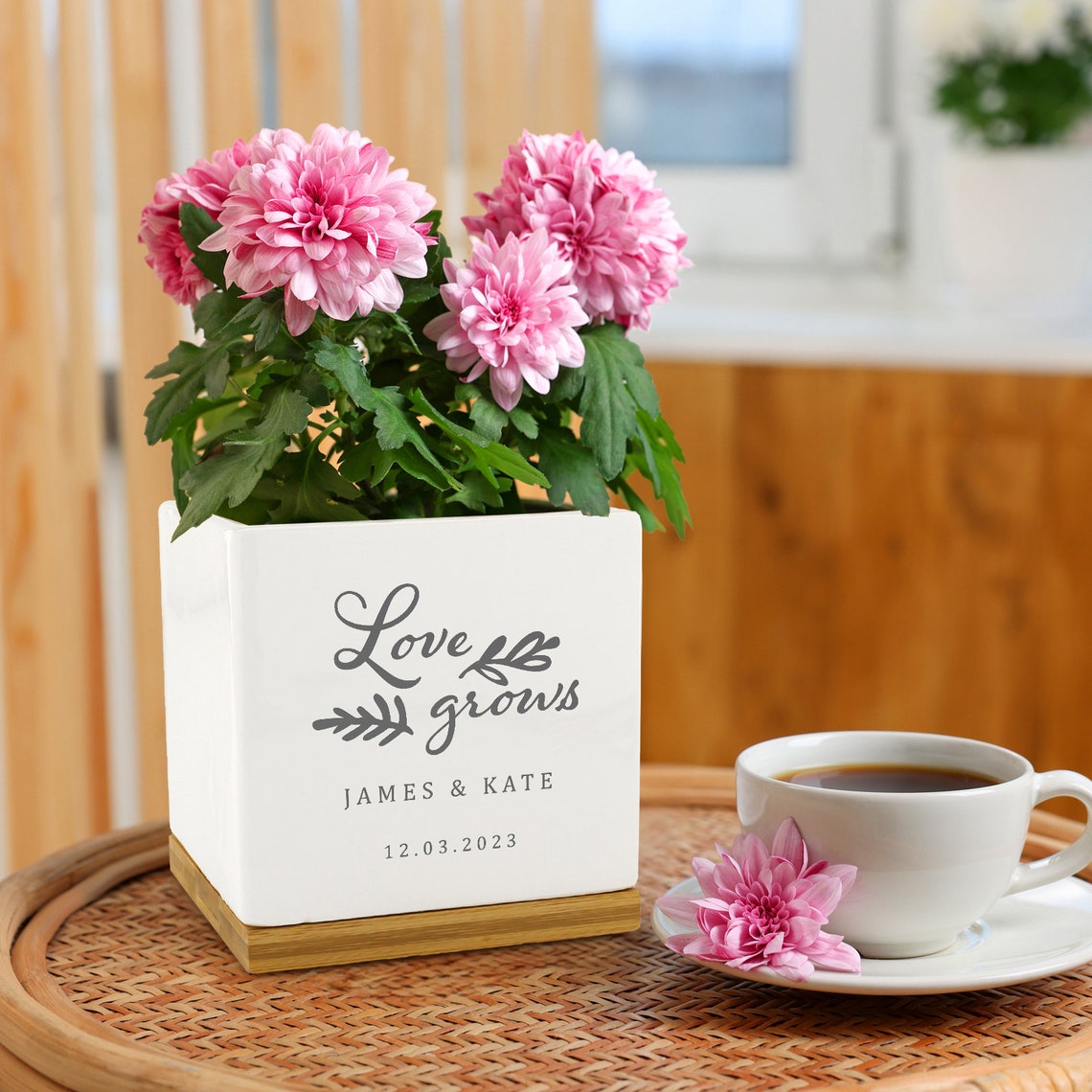 Personalised Planter Pot Wedding Gift - Custom Name Date Flower Pot ...