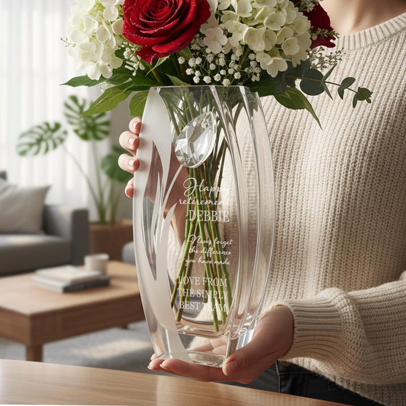 Engraved Retirement Flower Vase - Leaving Gift for Co-worker, Colleague ...