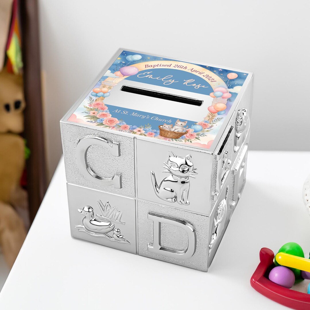 Custom Piggy Banks | Baptism Gift | Silver-plated Box With Name | Cube ...