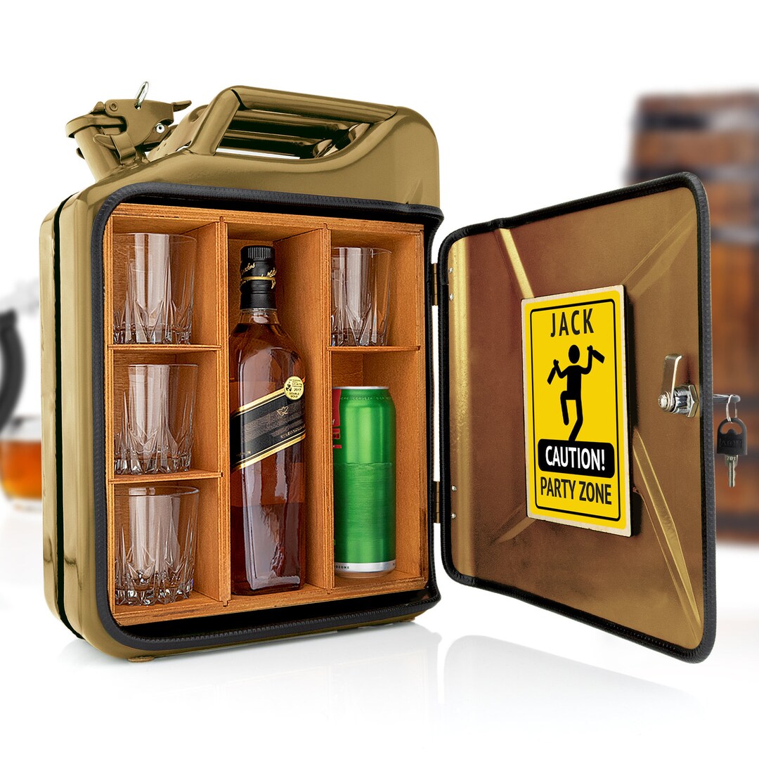Personalized GOLD Jerry Can Mini Bar + 4 Glasses - Birthday Gift - Free ...