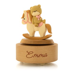 Personalized Wooden Music Box | Engraved Name Carousel | Baby Shower ...