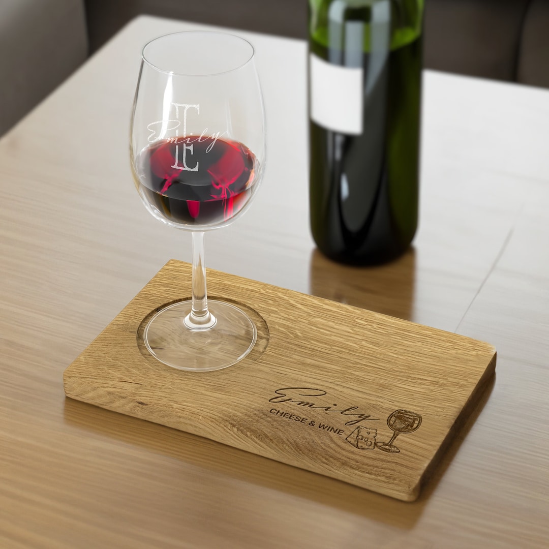 Personalized Oak Wine Glass & Nibbles Board: Engraved Serving Tray - Etsy