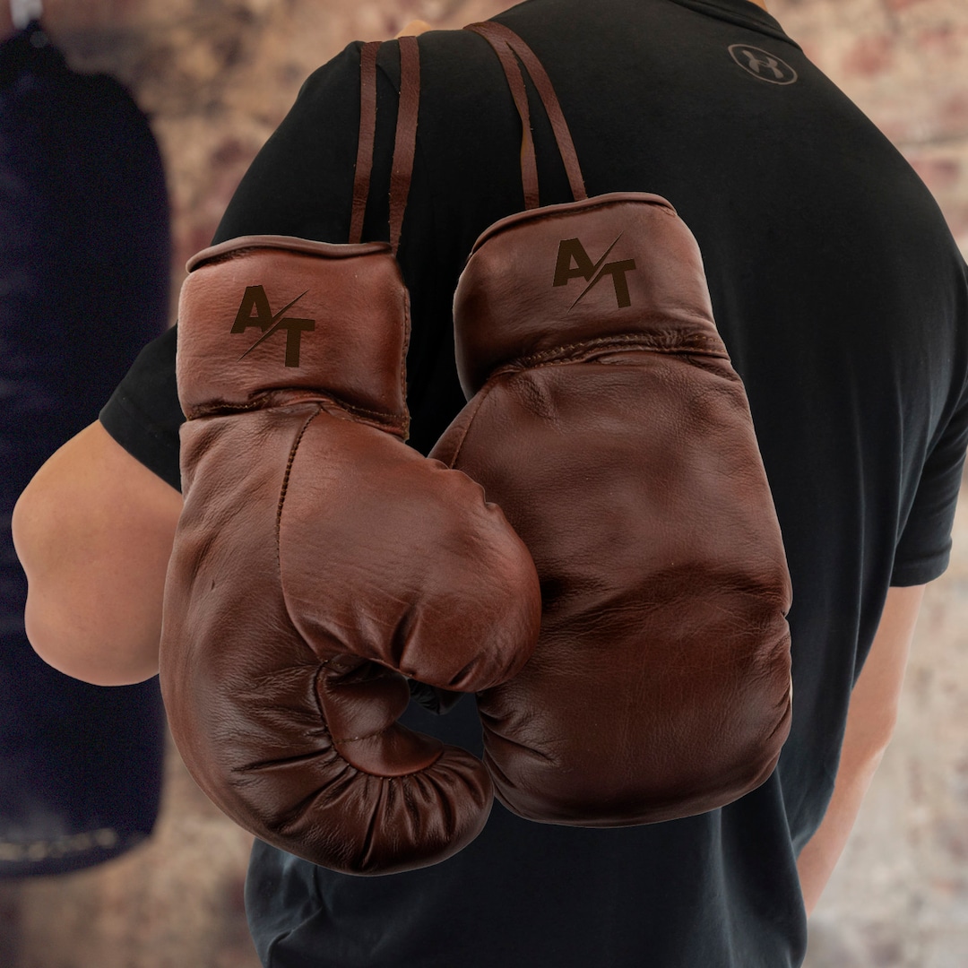 Retro Style Boxing Gloves With Initials Engraving - Made of Natural ...
