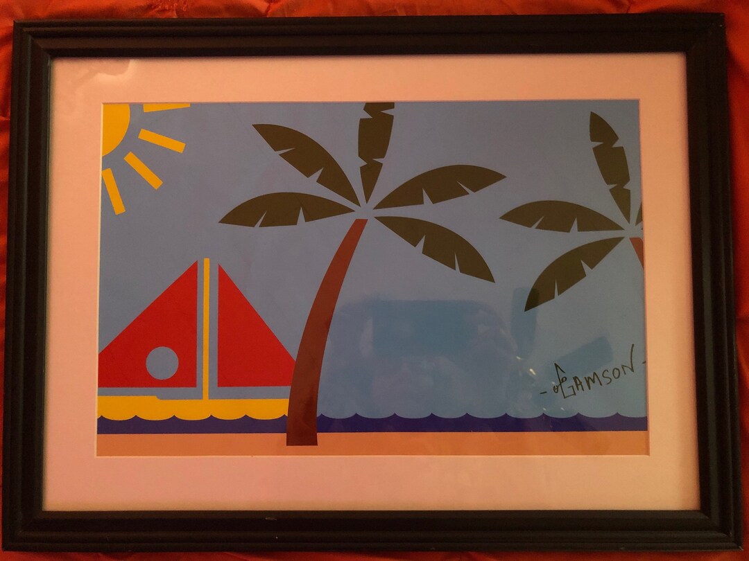 Stephen Gamson Print Signed, Sailboat and Beach Scene, Very Nice Print ...
