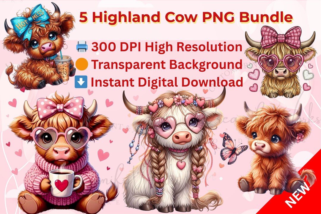 Highland Cow PNG Bundle Valentines Day Clipart Digital Download - Etsy