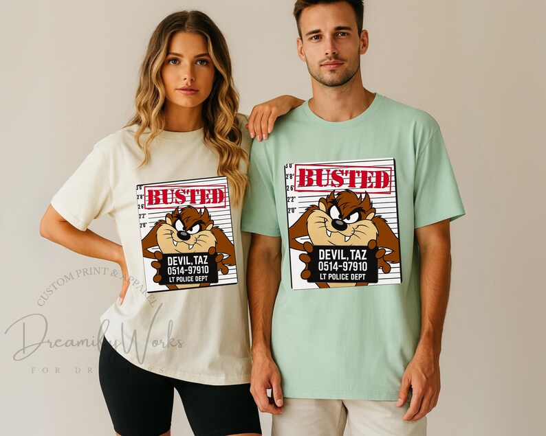 Retro Taz Devil Taz-mania Monster Mugshot T Shirt Funny Cartoon Graphic ...