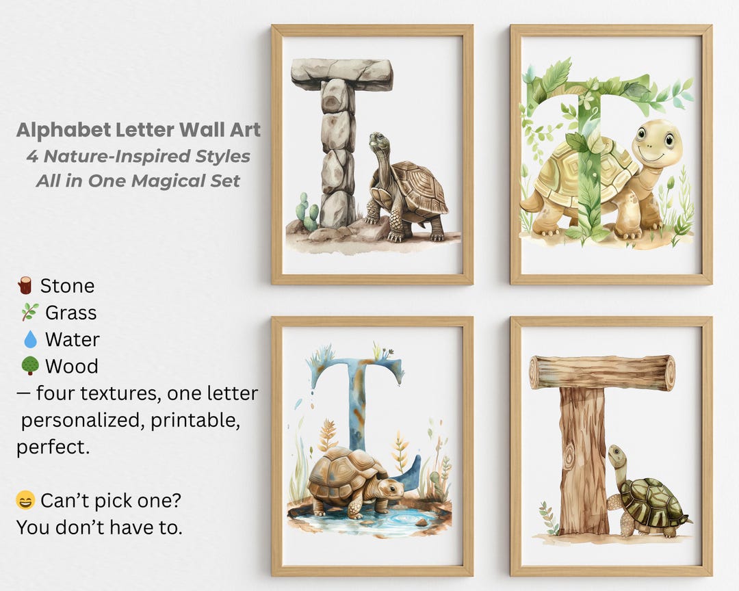 Letter T Clipart – Baby Tortoise | 4 Nature Styles (stone, Grass, Water ...