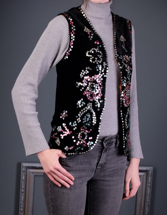 Antique embroidered vest Velvet embroidered vest Embr… - Gem