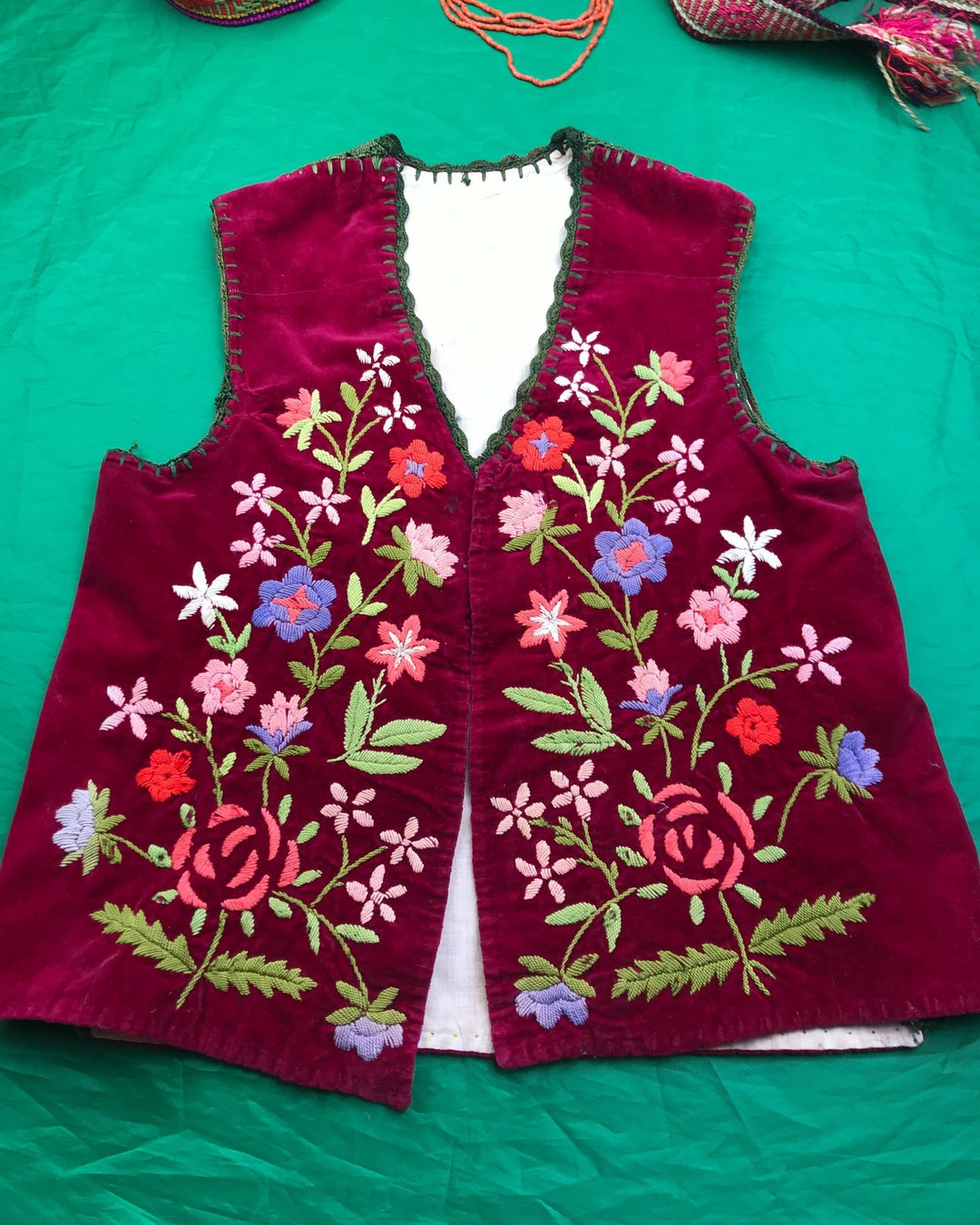 Rare Antique Vest Red Velvet Vest Embroidered Vest Antique Embroidered ...