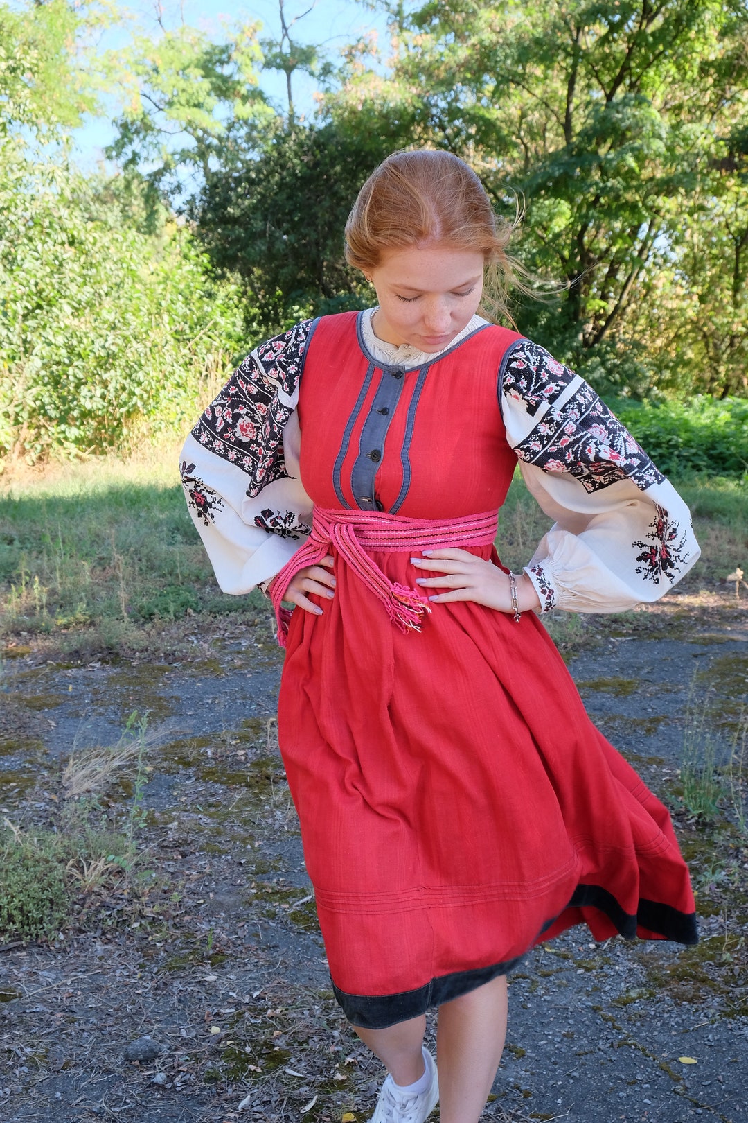 Red Sundress Sarafan Antique Sundress Enthique Sundress Ethnic Sundress ...