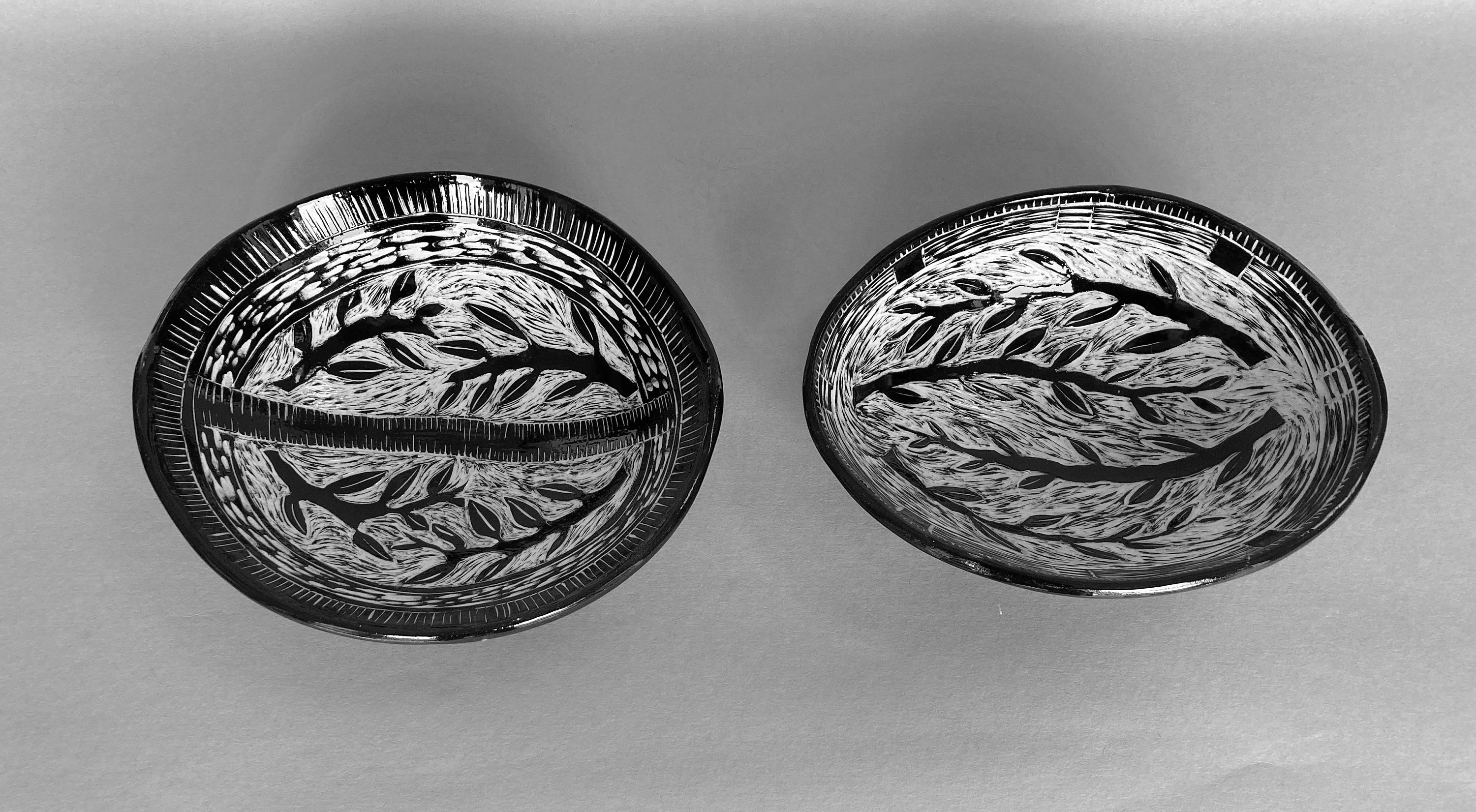 Sgraffito Bowl Black and White Carved Design With Twigs and Lines - Etsy