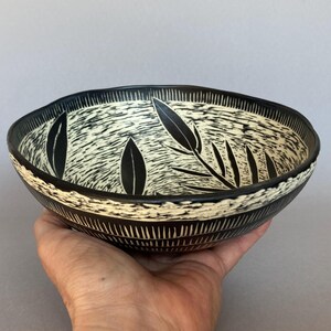 Sgraffito Bowl With Black and White Pointed Leaf Design - Etsy