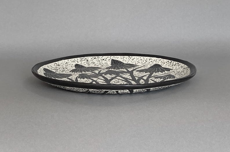 Sgraffito Plate: Black & White Carved Coneflowers - Etsy