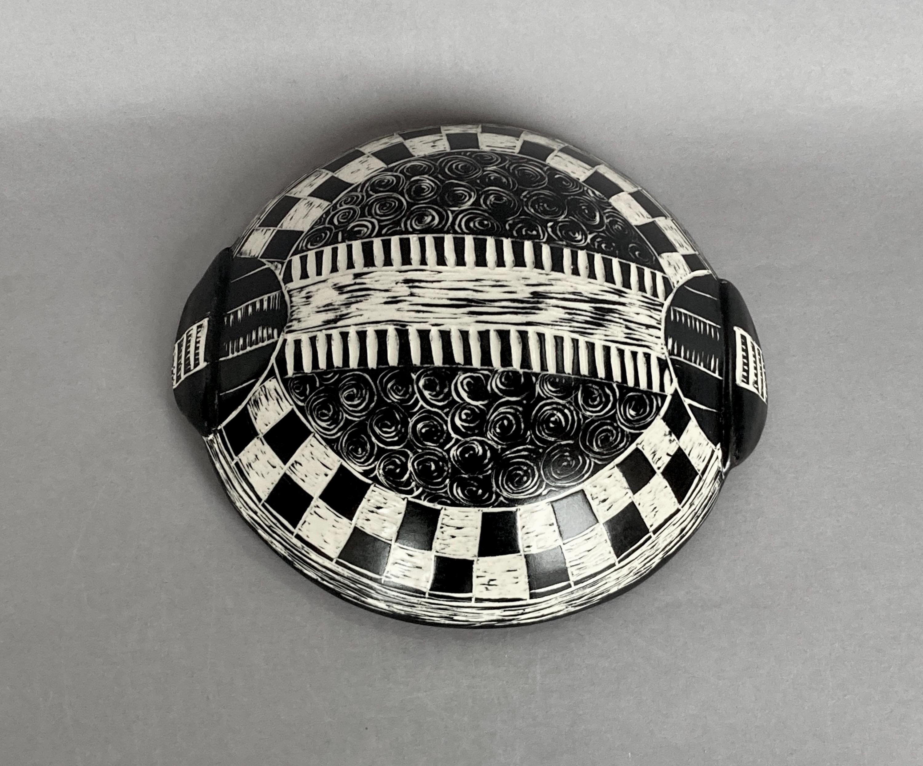 Sgraffito Bowl: Black & White Checker Pattern With Small Swirls - Etsy