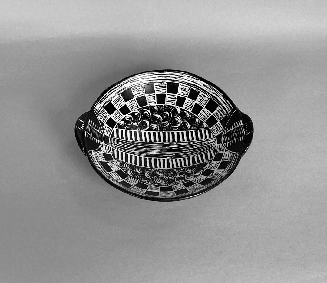 Sgraffito Bowl With Checker Pattern and Swirls - Etsy