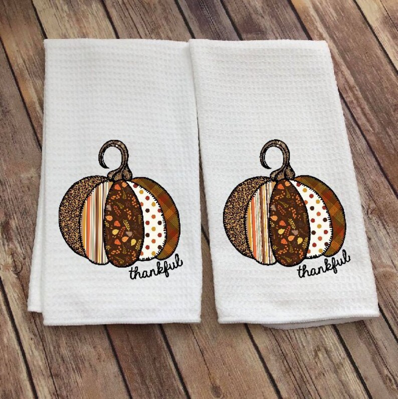 Fall Dish Towel Thankful Pumpkin Kitchen Towel Thanksgiving | Etsy