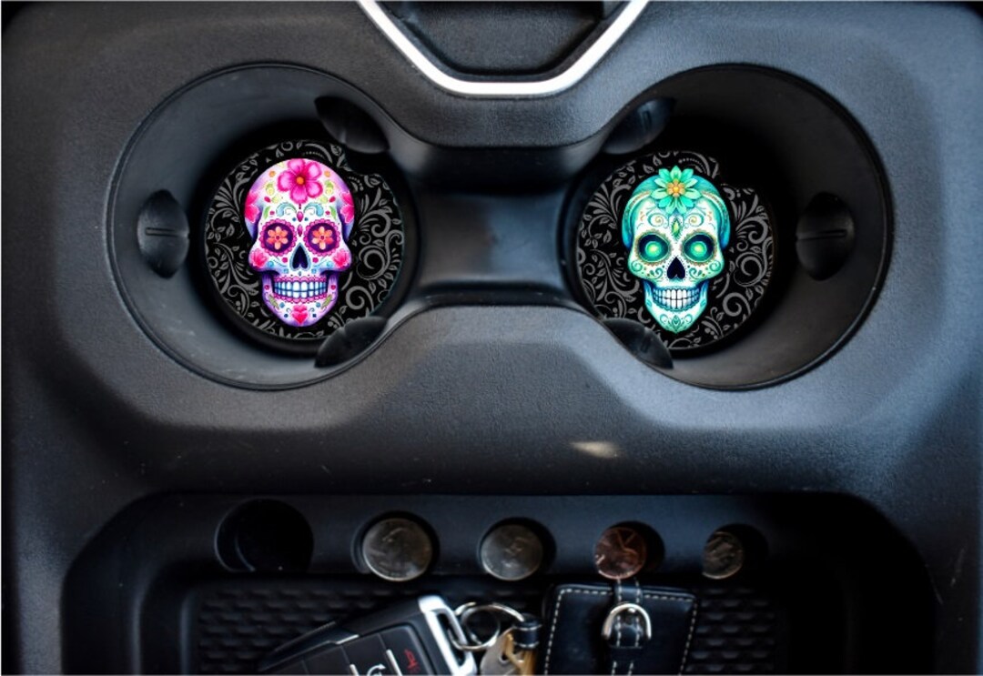 Sugar Skull Car Coaster Day of the Dead Rubber Bottom Car Coaster ...
