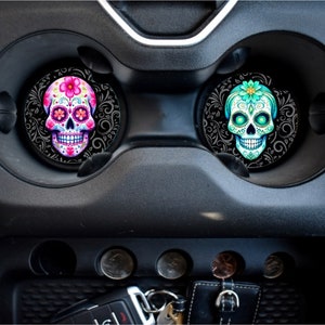 Sugar Skull Car Coaster Day of the Dead Rubber Bottom Car Coaster ...