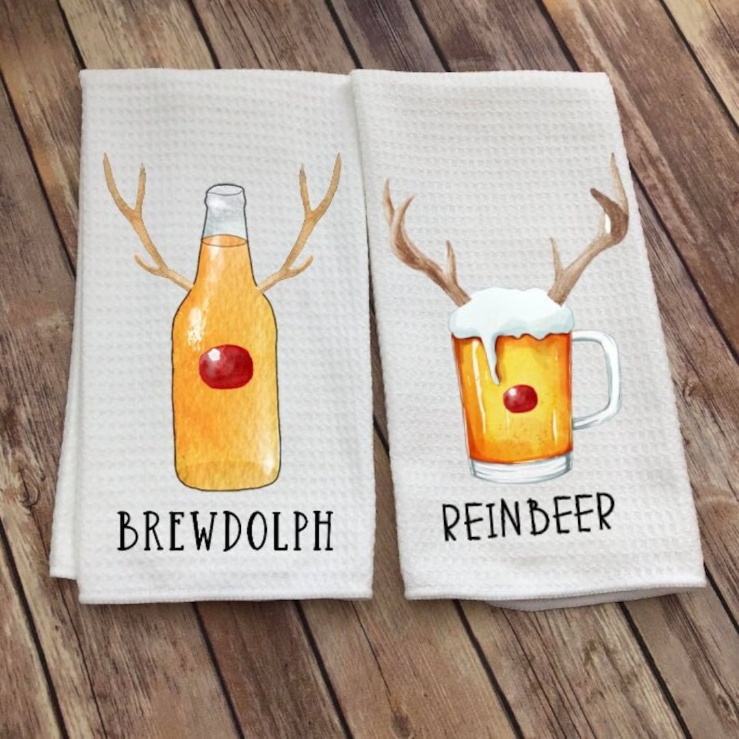 Beer Lover Dish Towel Brewdolph and Reinbeer Christmas Kitchen Towel ...