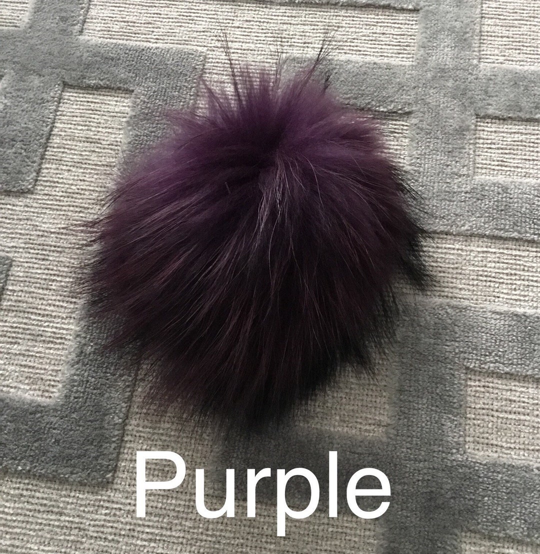 Real Raccoon Fur Pom Pom 6in With Snap Dark Purple - Etsy