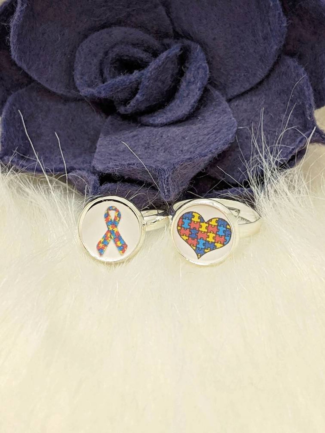 Autism awareness rings ribbon ring heart ring puzzle piece | Etsy