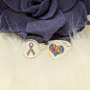 Autism Awareness Rings, Ribbon Ring, Heart Ring, Puzzle Piece Jewelry ...