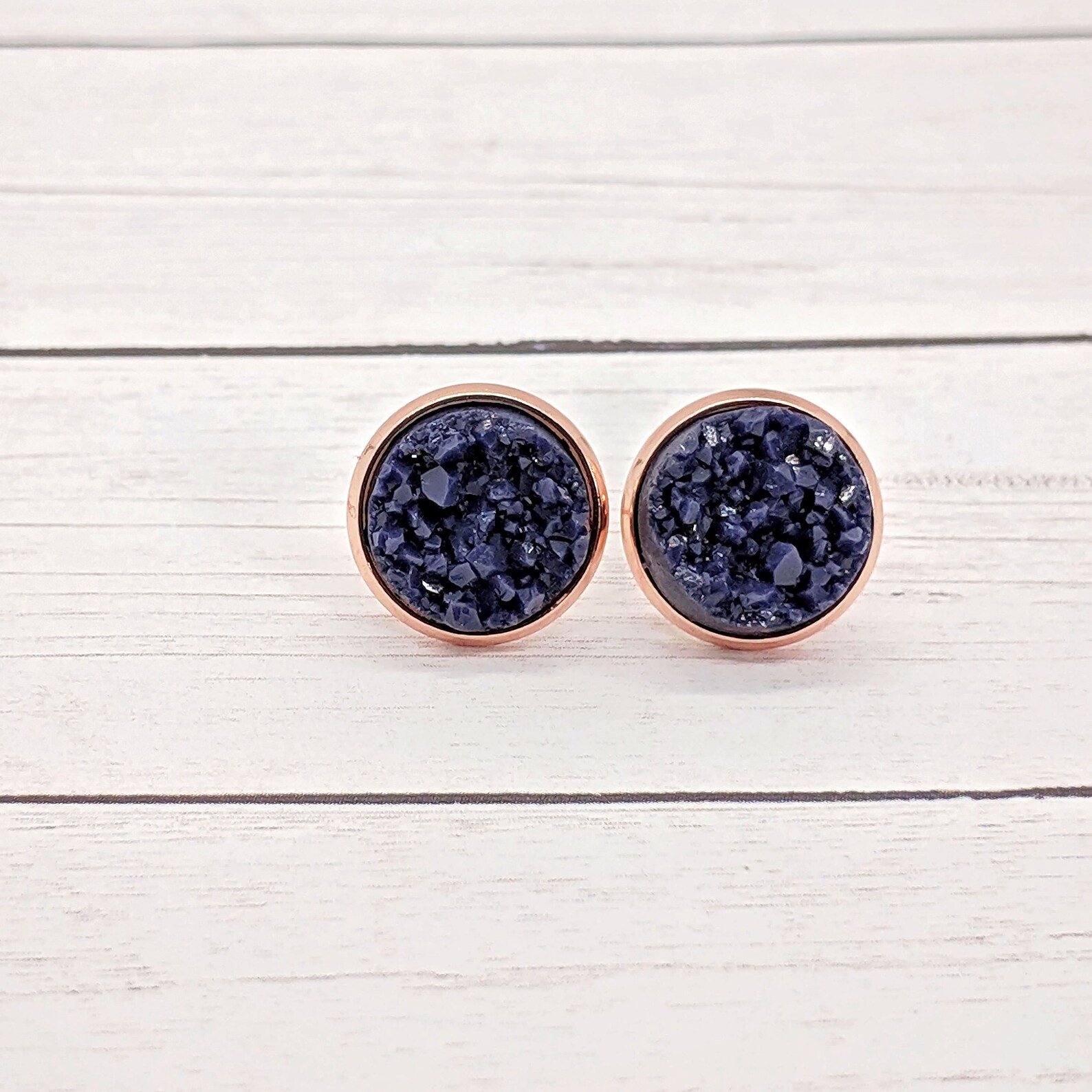 Navy Druzy Stud Earrings Navy Stud Earrings Navy Bridesmaid - Etsy