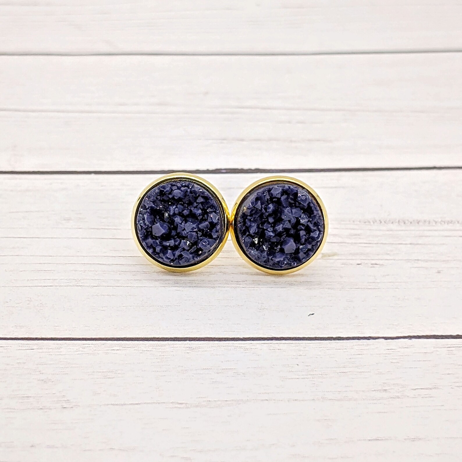 Navy Druzy Stud Earrings Navy Stud Earrings Navy Bridesmaid | Etsy