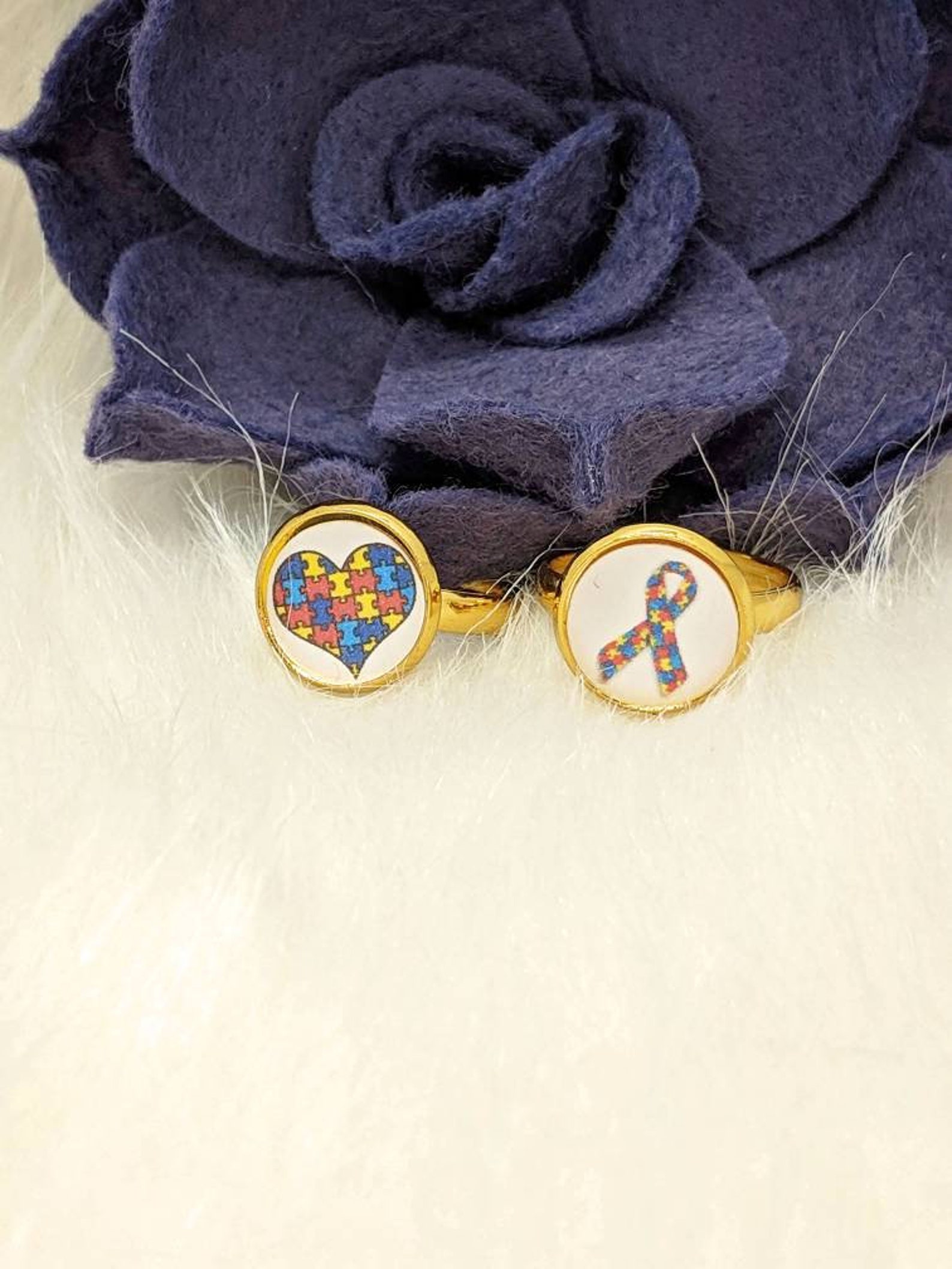 Autism awareness rings ribbon ring heart ring puzzle piece | Etsy