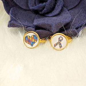 Autism Awareness Rings, Ribbon Ring, Heart Ring, Puzzle Piece Jewelry ...