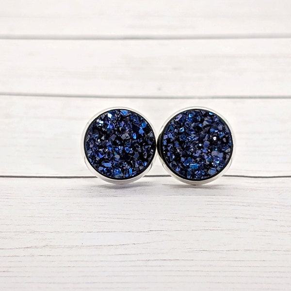 Blue Druzy Earrings - Etsy