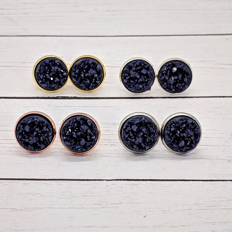 Navy Druzy Stud Earrings Navy Stud Earrings Navy Bridesmaid | Etsy