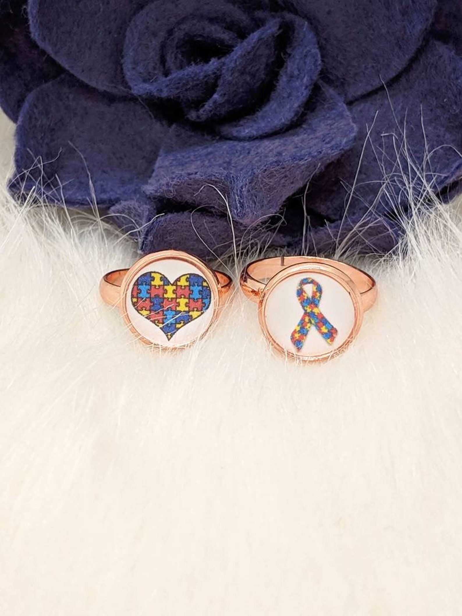 Autism awareness rings ribbon ring heart ring puzzle piece | Etsy