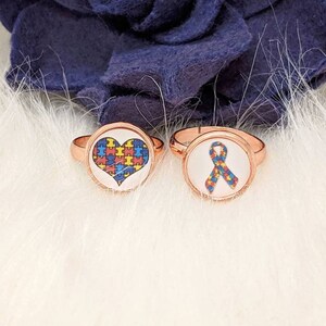 Autism Awareness Rings, Ribbon Ring, Heart Ring, Puzzle Piece Jewelry ...