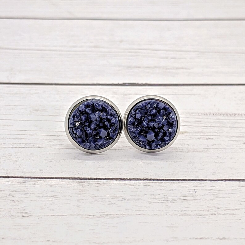 Navy Druzy Stud Earrings Navy Stud Earrings Navy Bridesmaid | Etsy