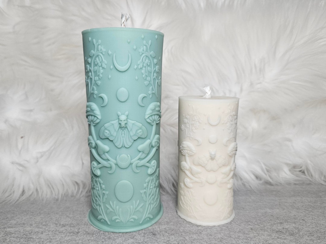 LARGE Mushroom Moth Moon Phases Pillar Candle: Custom Color and Scent ...